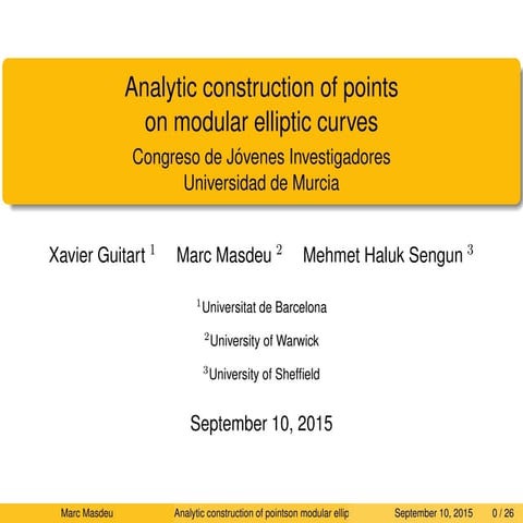 Analytic Construction Of Points On Modular Elliptic Curves Ppt