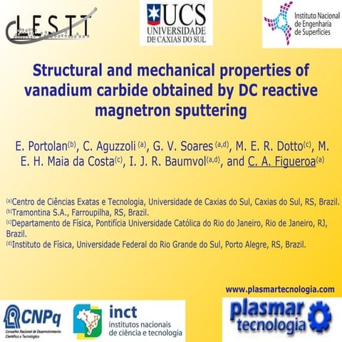 Structural and mechanical properties of vanadium carbide obtained by DC ...