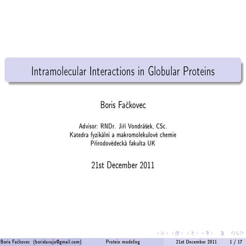 Intramolecular Interactions in Globular Proteins | PDF