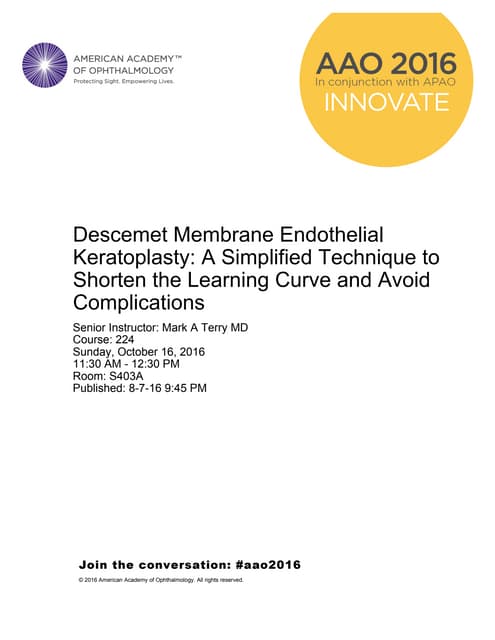 Prevention and management of graft detachment in DMEK | PPTX | Eye and ...