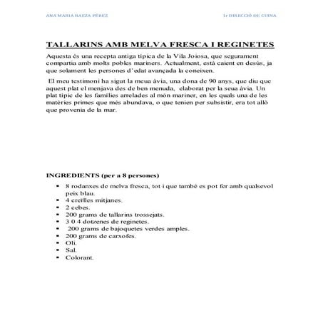 Tallarins amb melva fresca i reginetes | PDF