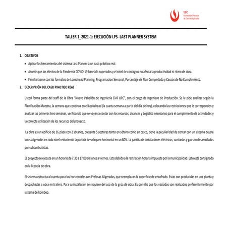 Taller 1 2021 1 ejecución lps - last planner system | PPT