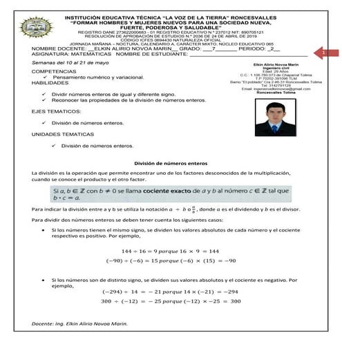 Taller 7 - División de números enteros | PDF