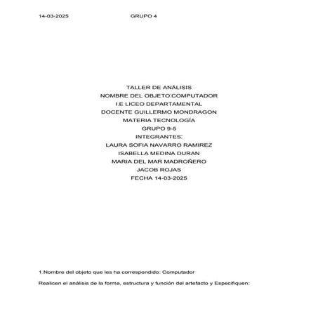 Taller de análisis tecnológico grupal . | PDF