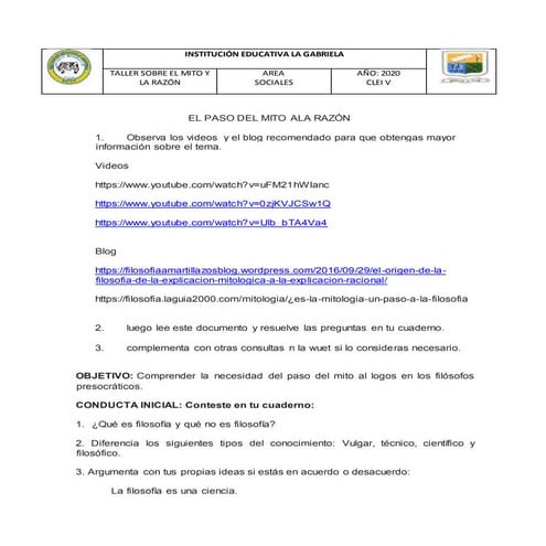 Taller del mito a la razon | DOCX