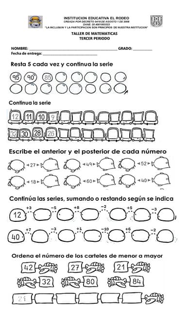 Prueba de numeros ordinales 1 basico | DOCX