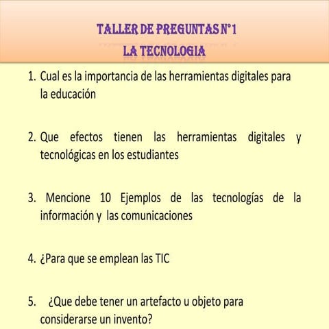 Taller de preguntas_tecnologia_e_informatica2 | PPT