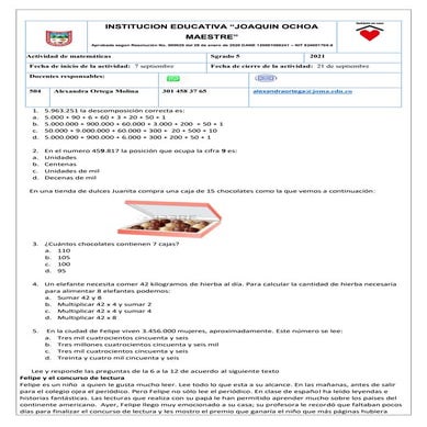Examen de matematicas grado 5 agosto | PDF