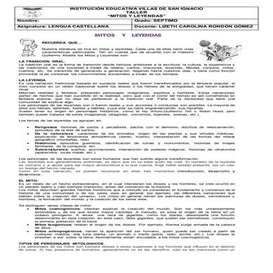 Taller mito y leyenda GRADO SEPTIMO | PDF