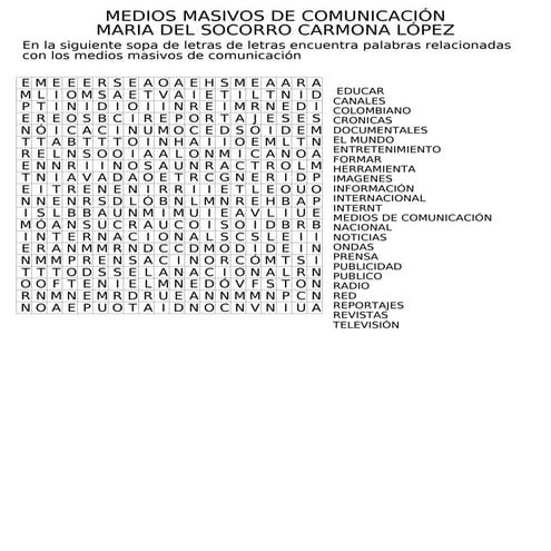 Taller n° 7 sopa de letras medios masivos de comunicación | PDF
