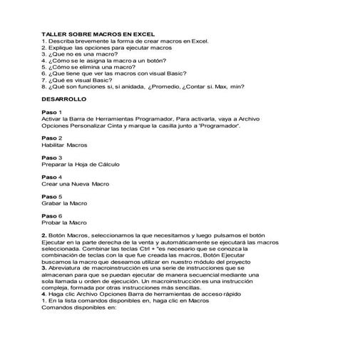 Taller sobre macros en excel | DOCX | Programming Languages | Computing