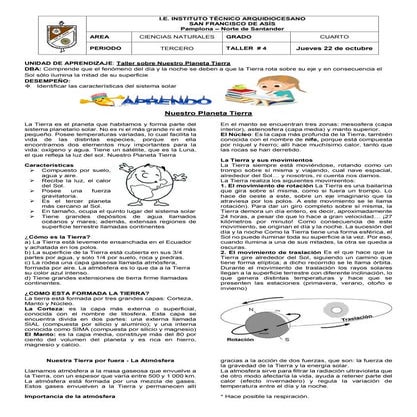 Taller sobre Nuestro Planeta Tierra con con | PDF