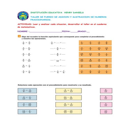 Hoja De Trabajo Para Restar Fracciones Desiguales Resta Fracciones