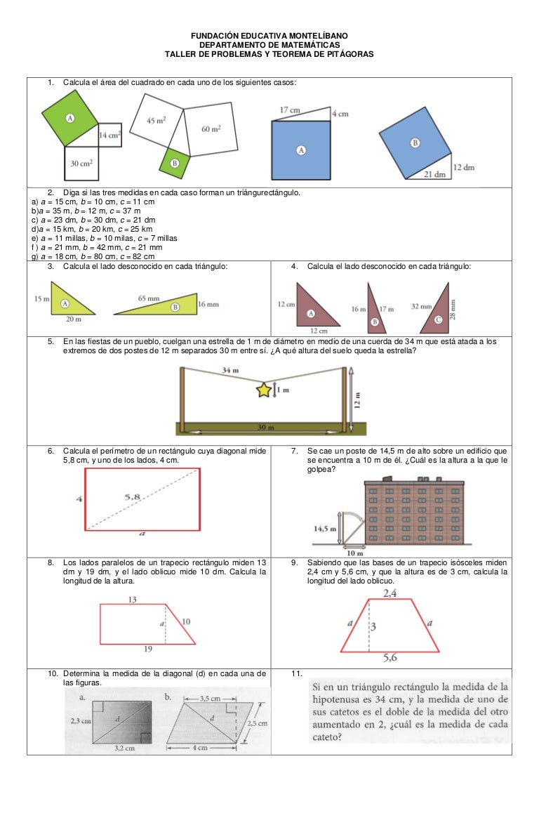 Taller teorema de pitagoras area