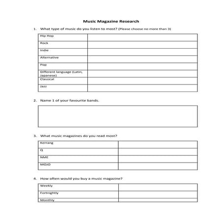 Music Magazine Questionnaire | DOCX