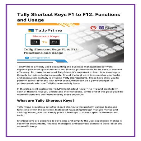 Tally Shortcut Keys F1 to F12 Functions and Usage - Gseven | PDF