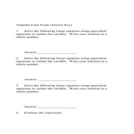 Tameeka Final Exam (Answer Key)1.Solve the following line.docx