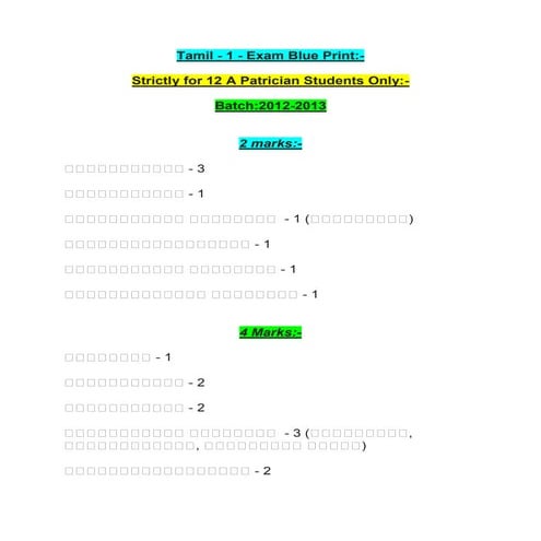 Tamil 1 - exam blue print | DOCX