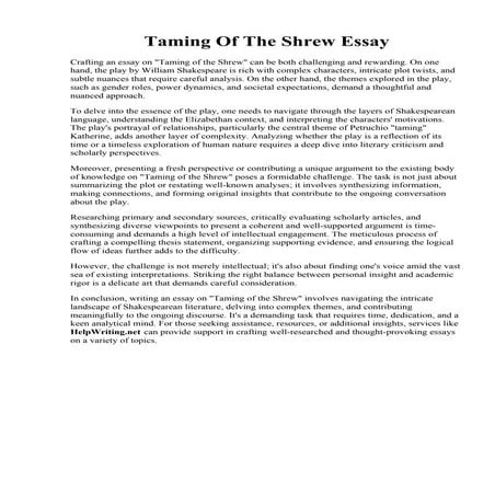 Taming Of The Shrew Essay | PDF | Primary Education | Education