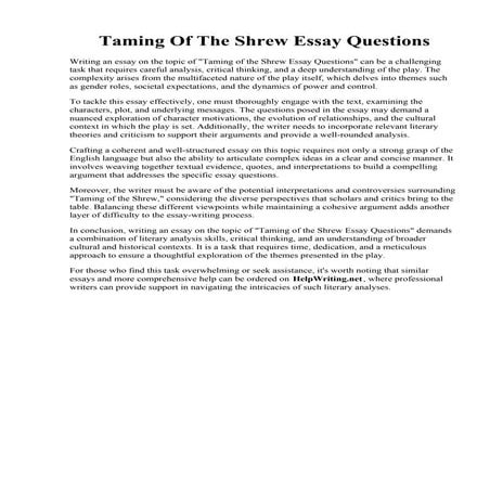 Taming Of The Shrew Essay Questions. Taming of the Shrew comparative ...