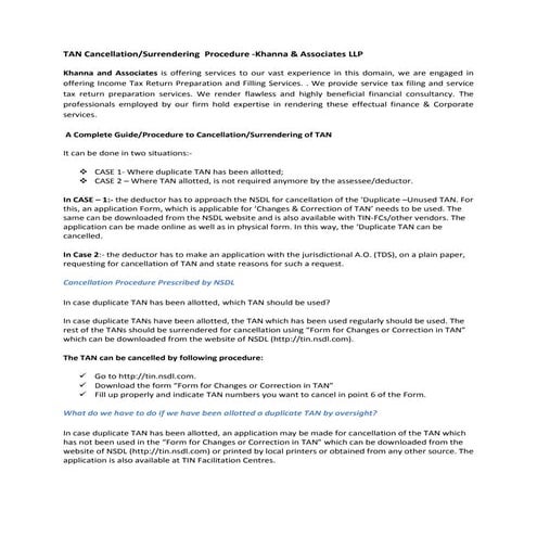 TAN Cancellation/Surrendering Procedure -Khanna & Associates LLP | PDF