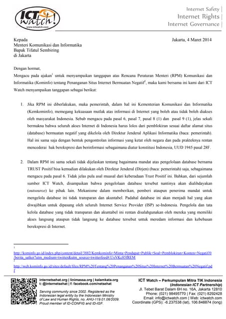 Surat Keberatan Informasi Publik Trust Positif | PDF