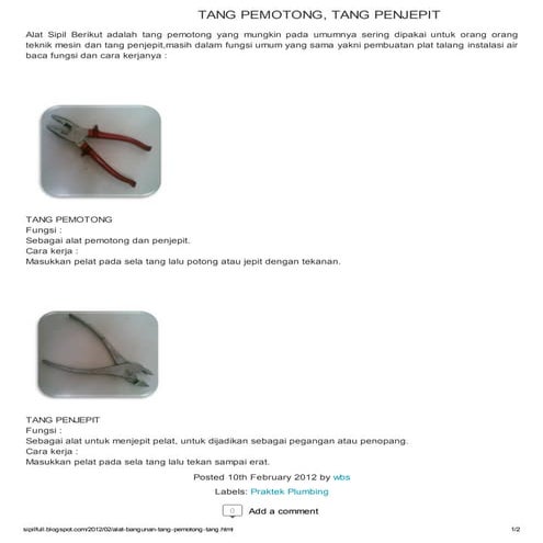 Tang Pemotong, Tang Penjepit | PDF