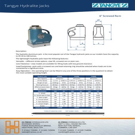 Tangye hydralite-jacks-datasheet | PDF
