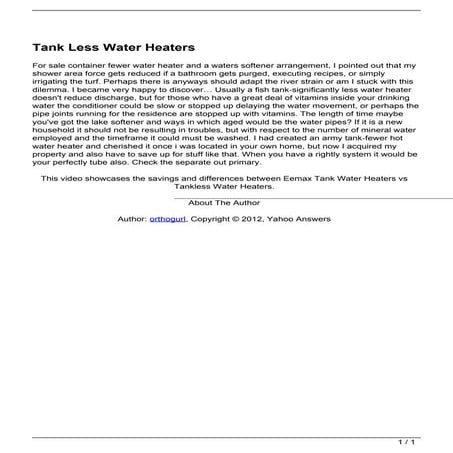 Tank Less Water Heaters | PDF