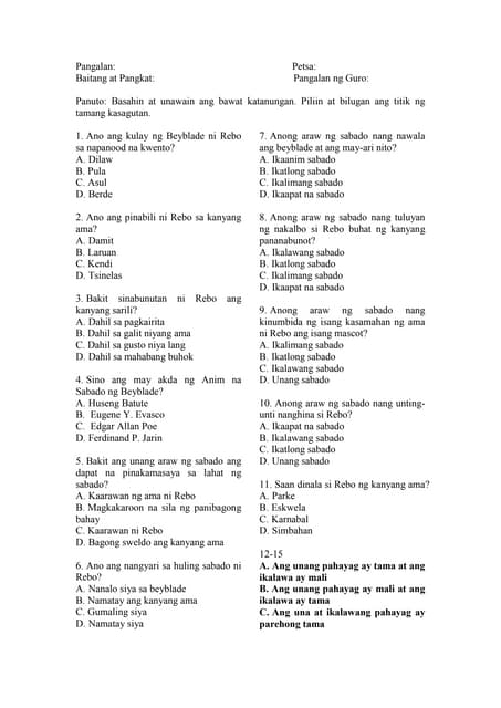 Anim na sabado ng beyblade | DOCX