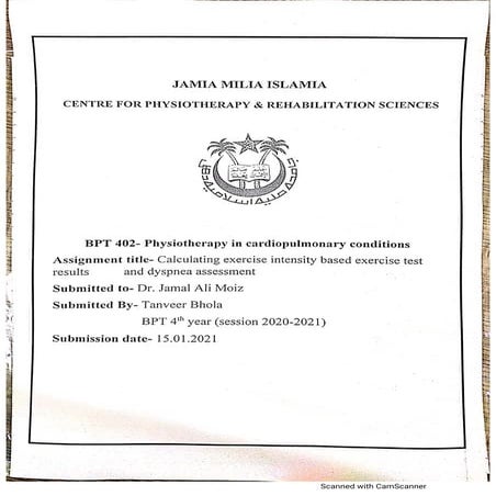 Tanveer bhola bpt 4th year calculating exercise intensity assignment | PDF