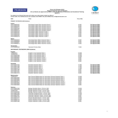 Tanzania schools(customer copy) core textbooks | PDF | Secondary Education | Education