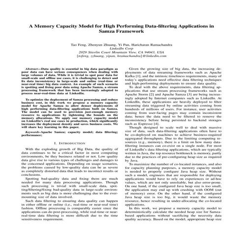 A Memory Capacity Model For High Performing Data Filtering Applications
