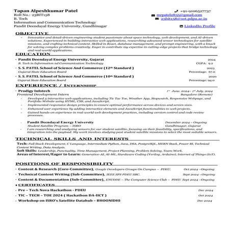 It is the professional of resume of Tapan Patel | PDF
