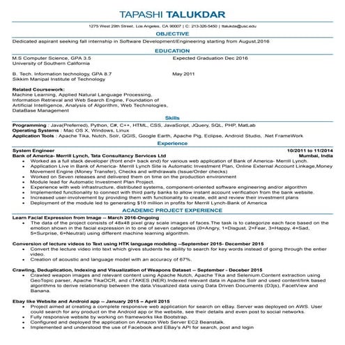 Tapashi talukdar resume fall 2016 | PDF