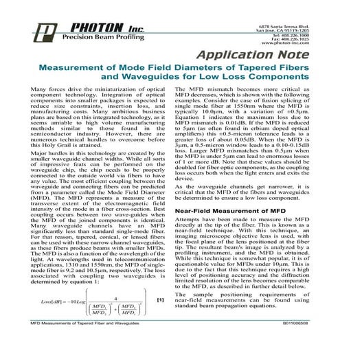 Measurment of MFD of Tapered fibers | PDF