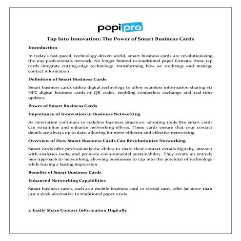Tap Into Innovation: The Power of Smart Business Cards with Popipro | PDF