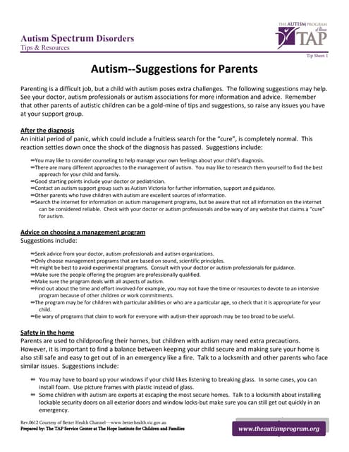 Summer Tips for Parents of Children With Autism | PPT