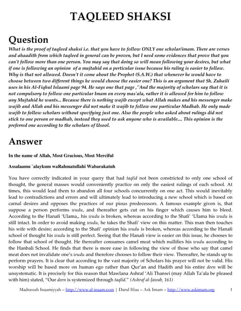 Introduction to Usul Fiqh : istihsan | PPT