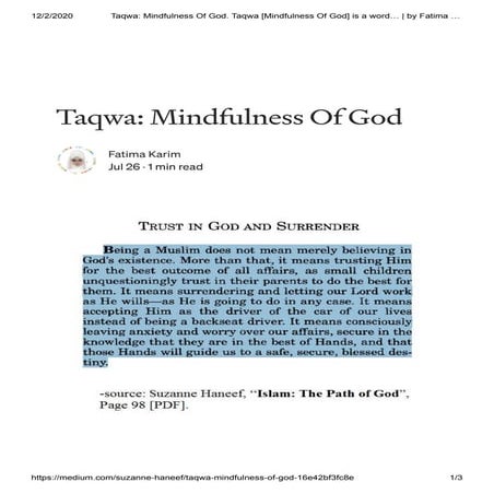 Taqwa Mindfulness of God | PDF