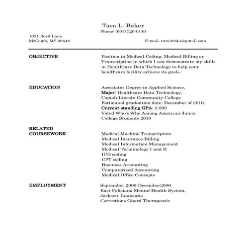 Tara bakerresumecommunicationtechnologyass.7.4.1 | PDF