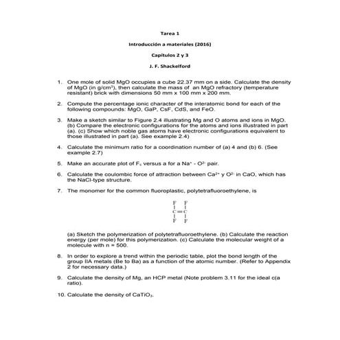 Tarea 1 intro a materiales 2016 | PDF