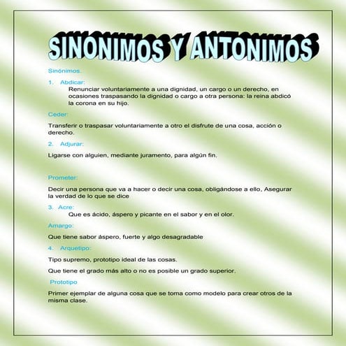 Tarea de sinonimos y antonimos | PDF