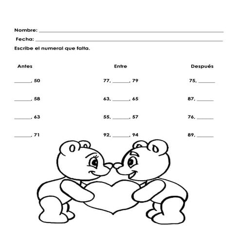 Tarea escribe el numero que va antes ,entre y despues | DOC