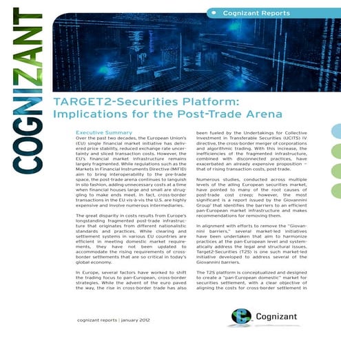 TARGET-2 Securities Platform: Implications for the Post-Trade Arena | PDF