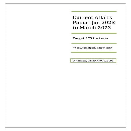 Current Affairs Paper Jan 2023 to March 2023 English Solution | PDF