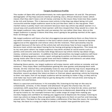 Target Audience Profile | DOCX | Hip Hop Music | Music