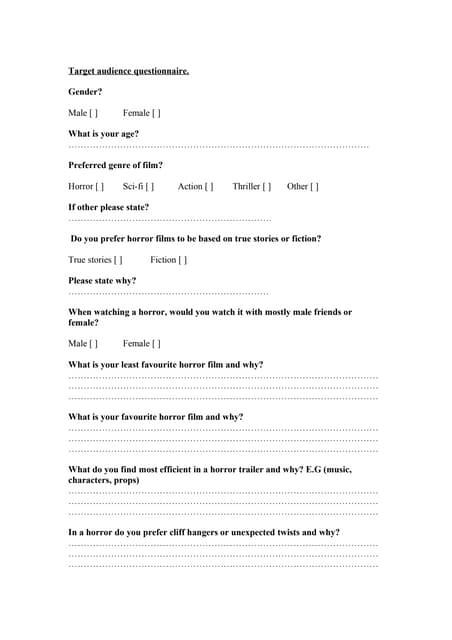 Horror trailer questionnaire. | PDF