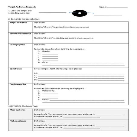 Target audience research worksheet | PDF