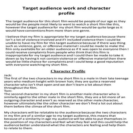 Target audience work and character profiles | DOCX
